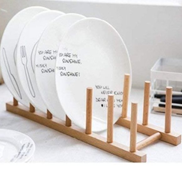 Storage & Organization | Bamboo Wooden Plate Racks Dish Stand Holder ...